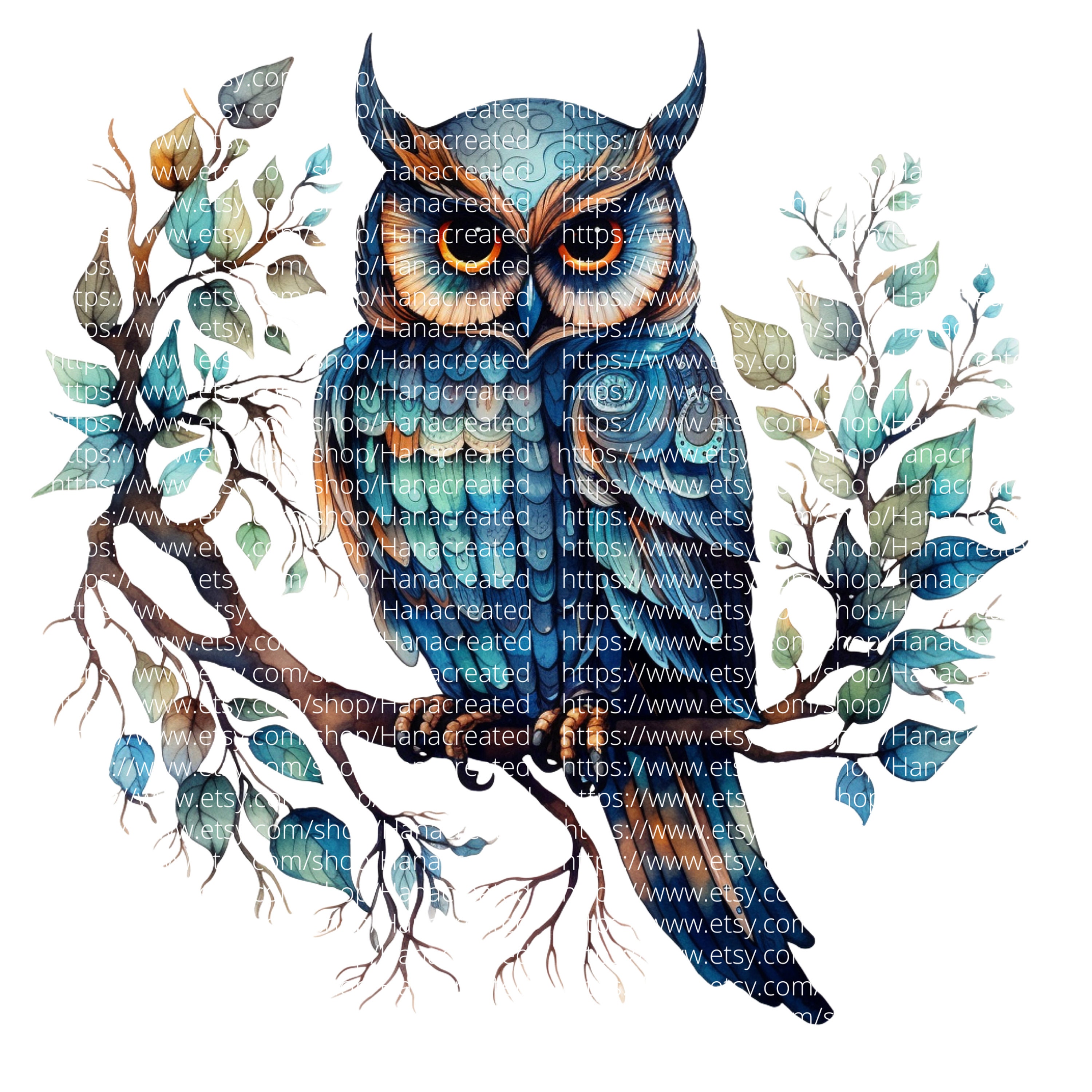 Boho Owl Clipart, Animal Clipart, Watercolor Prints, PNG Files, Clipart ...