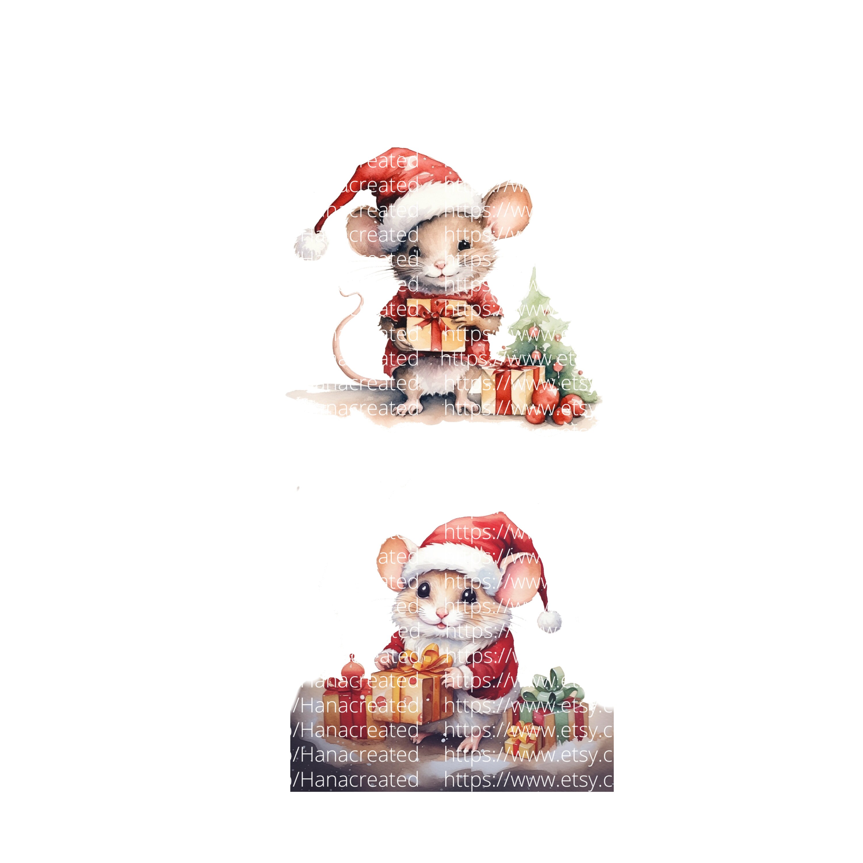 Set of 16 Santa Mouse Png Files, Watercolor, Christmas Gift, Adorable ...