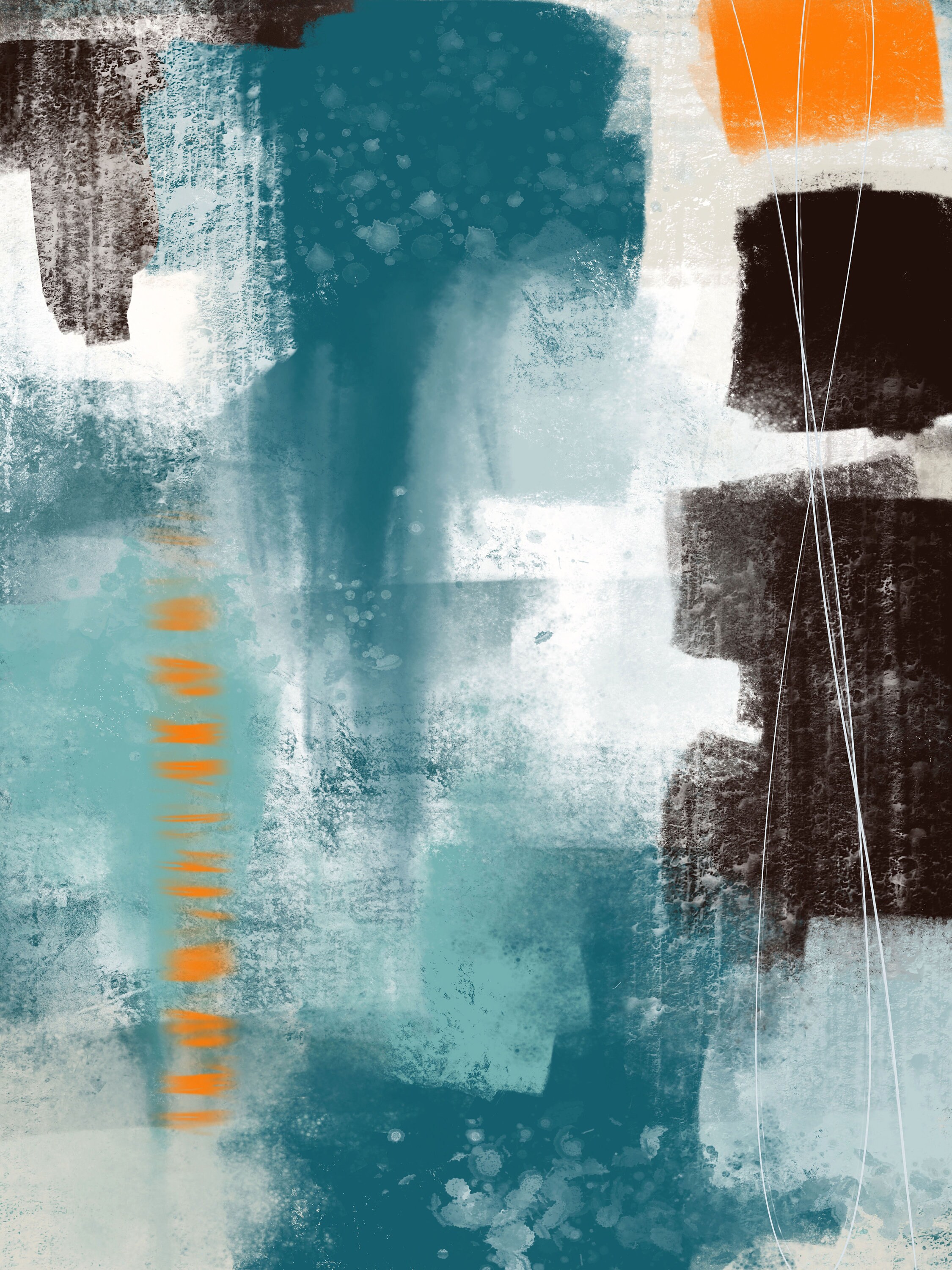 PRINTABLE ART, 24x36 Abstract Art, Teal, Turquoise, Orange, Black ...