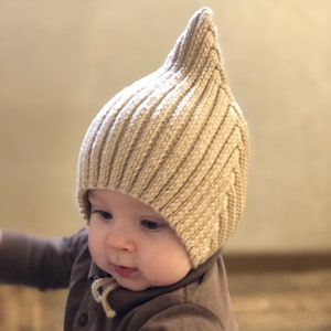 Beige Unisex Knitted Baby Pixie Hat, Pixie Bonnet, Classic Bonnet ...
