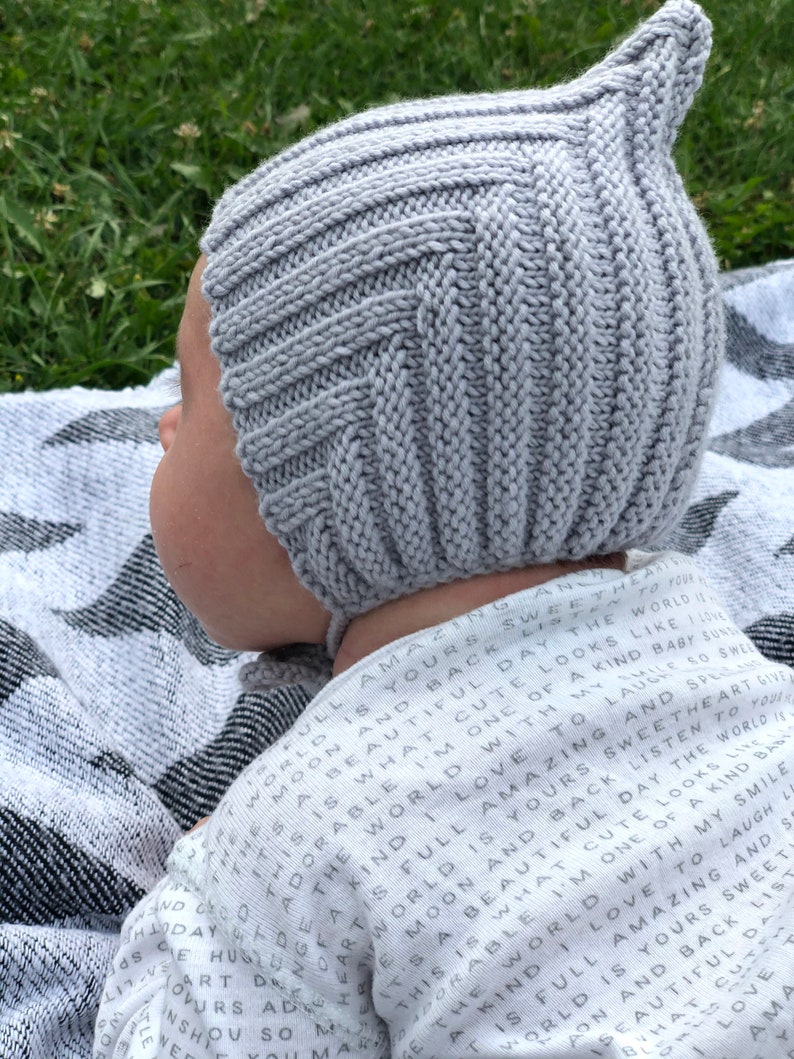 Gray Wool Pixie Baby Bonnet Newborn Hospital Hat for Gift | Etsy