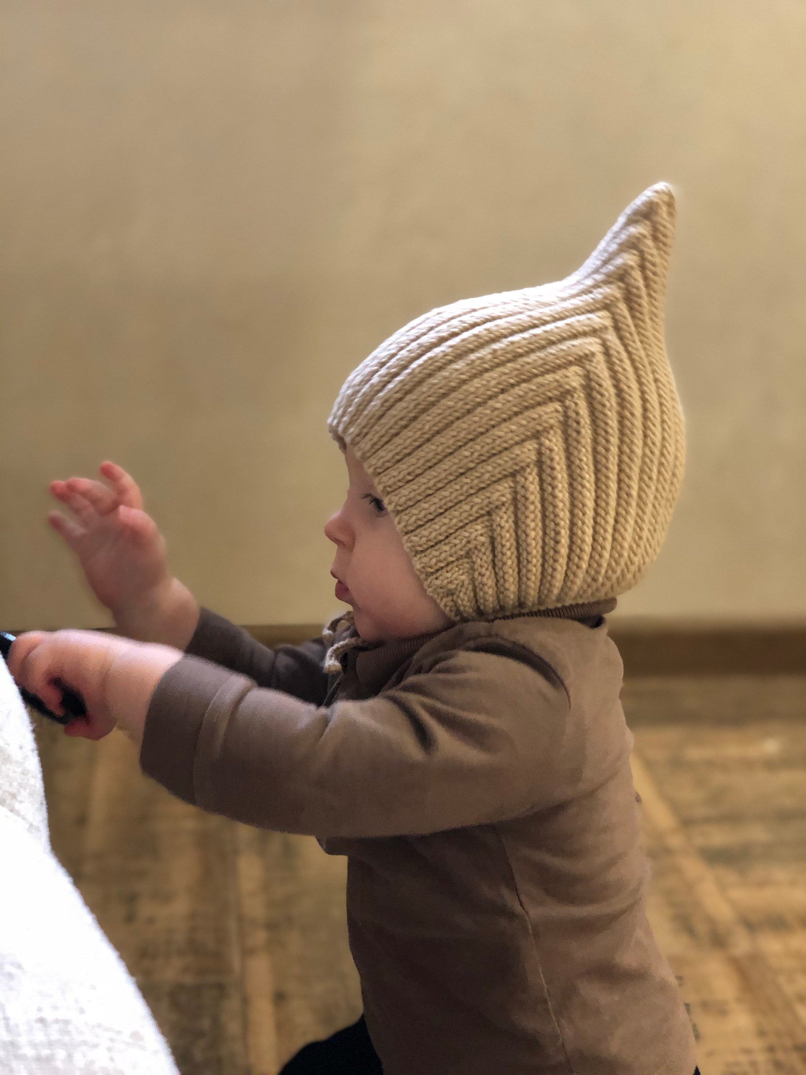 Beige Unisex Knitted Baby Pixie Hat Pixie Bonnet Merino Wool - Etsy