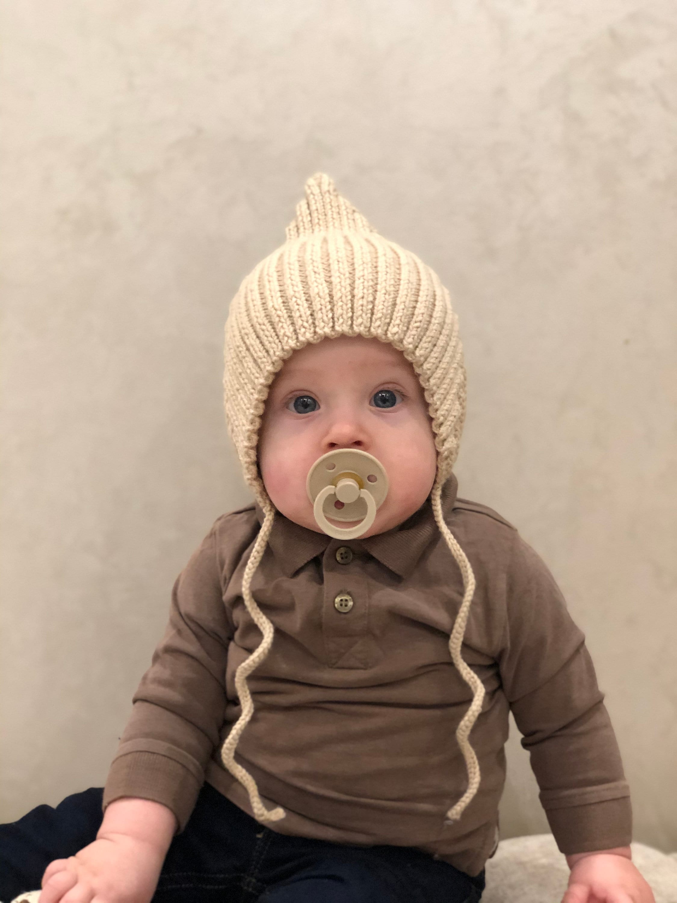 Beige Unisex Knitted Baby Pixie Hat Pixie Bonnet Merino Wool - Etsy
