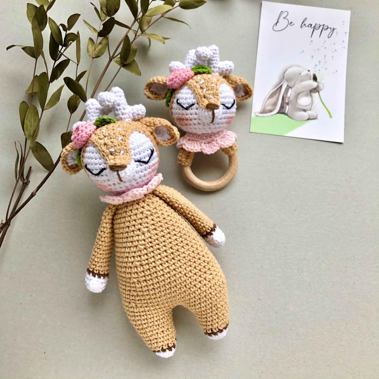Stuffed Deer Toy for Baby Girl, Deer Nursery Decor, Deer Rattle ...