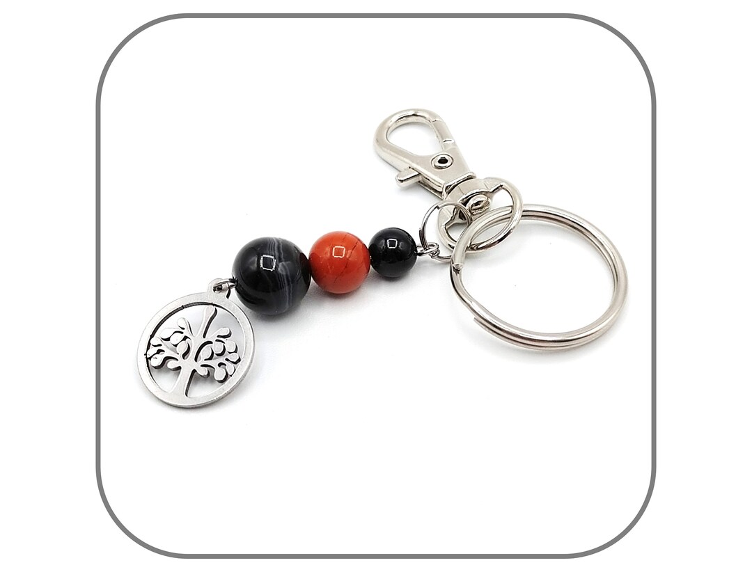 Root Chakra Keychain Onyx Red Jasper Black Tourmaline Natural Stone ...