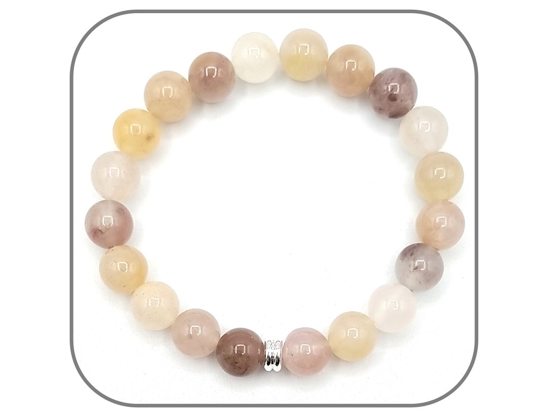 Pastel Quartz Bracelet 8mm Round Natural Stone for Women - Silver or ...