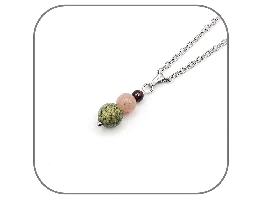 Courage and Vitality Pendant Garnet Sunstone Serpentine Natural Stone 4 ...