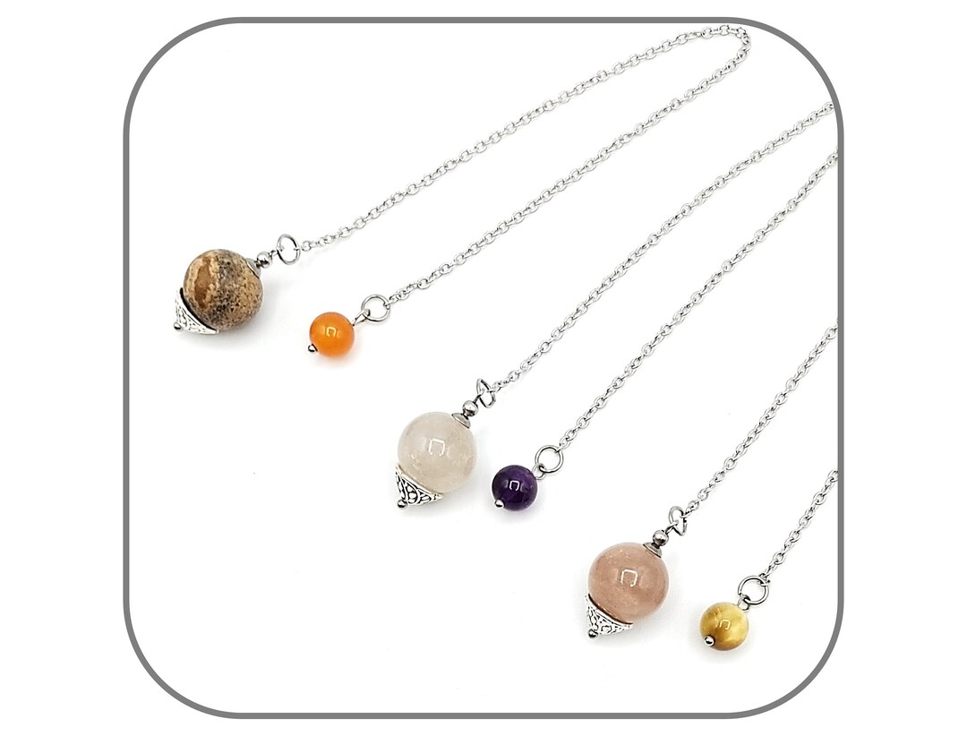 Silver Pendulum Natural Stone 8mm and 14mm of Your Choice Tibetan Style ...