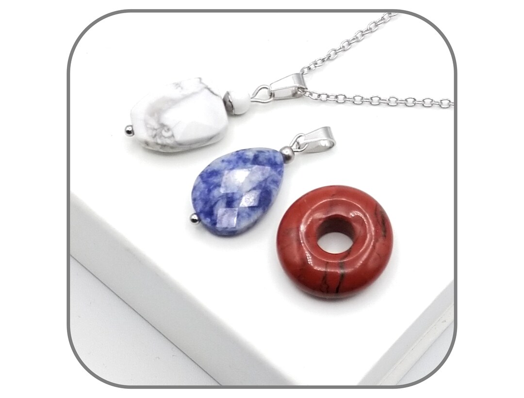 Set of 3 Howlite Sodalite Red Jasper Pendants, With Silver Steel or 18k ...