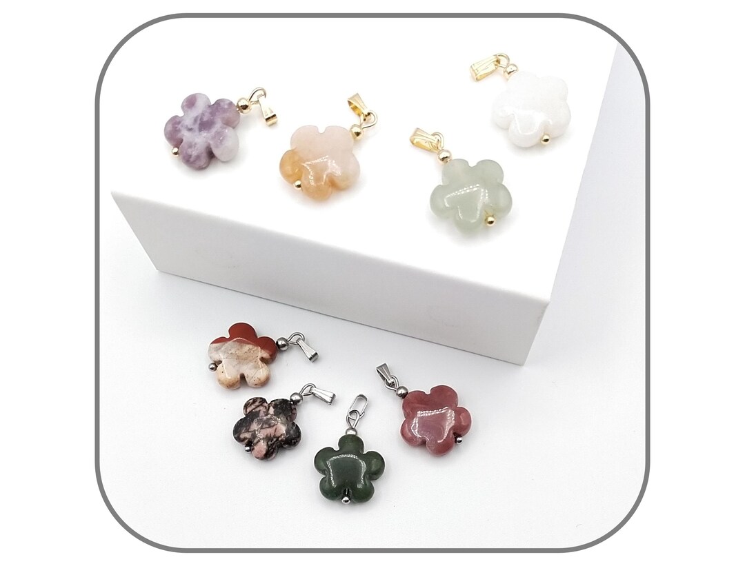 Natural Stone Flower Pendant 15x7mm for Women or Girls | Silver Steel ...