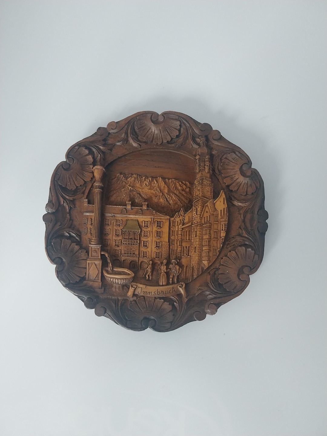 Vintage Carved Wood Austrian Plate Depicting Innsbruck. Lots of Lovely ...