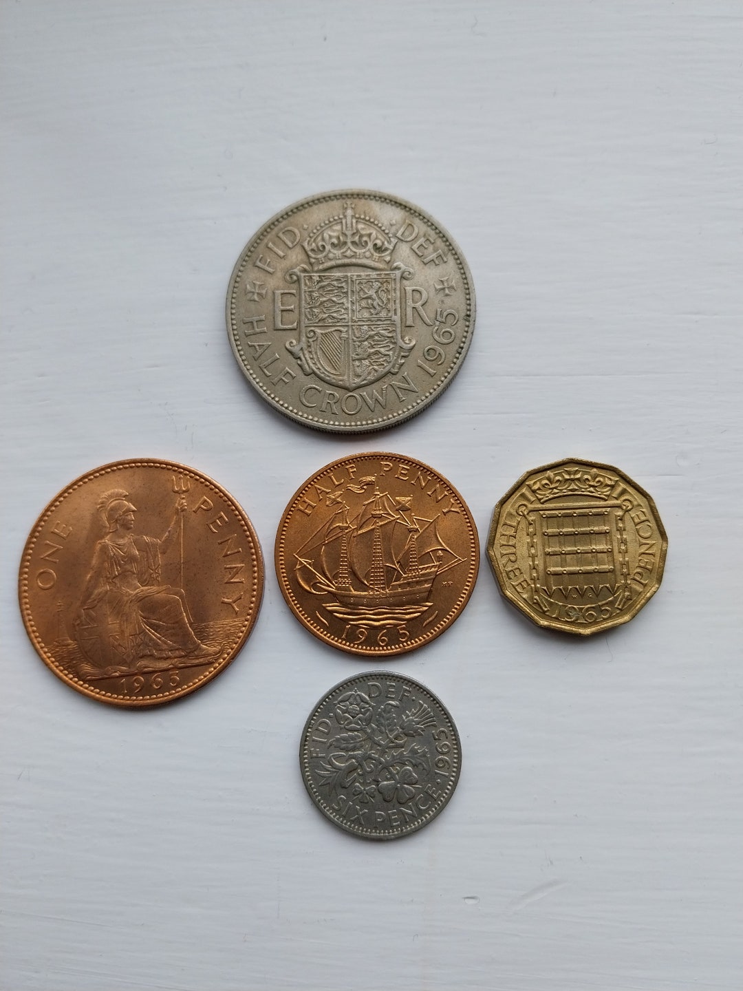 1965 British Coin Birthday Year Set of Half Crown, Penny, Half Penny ...
