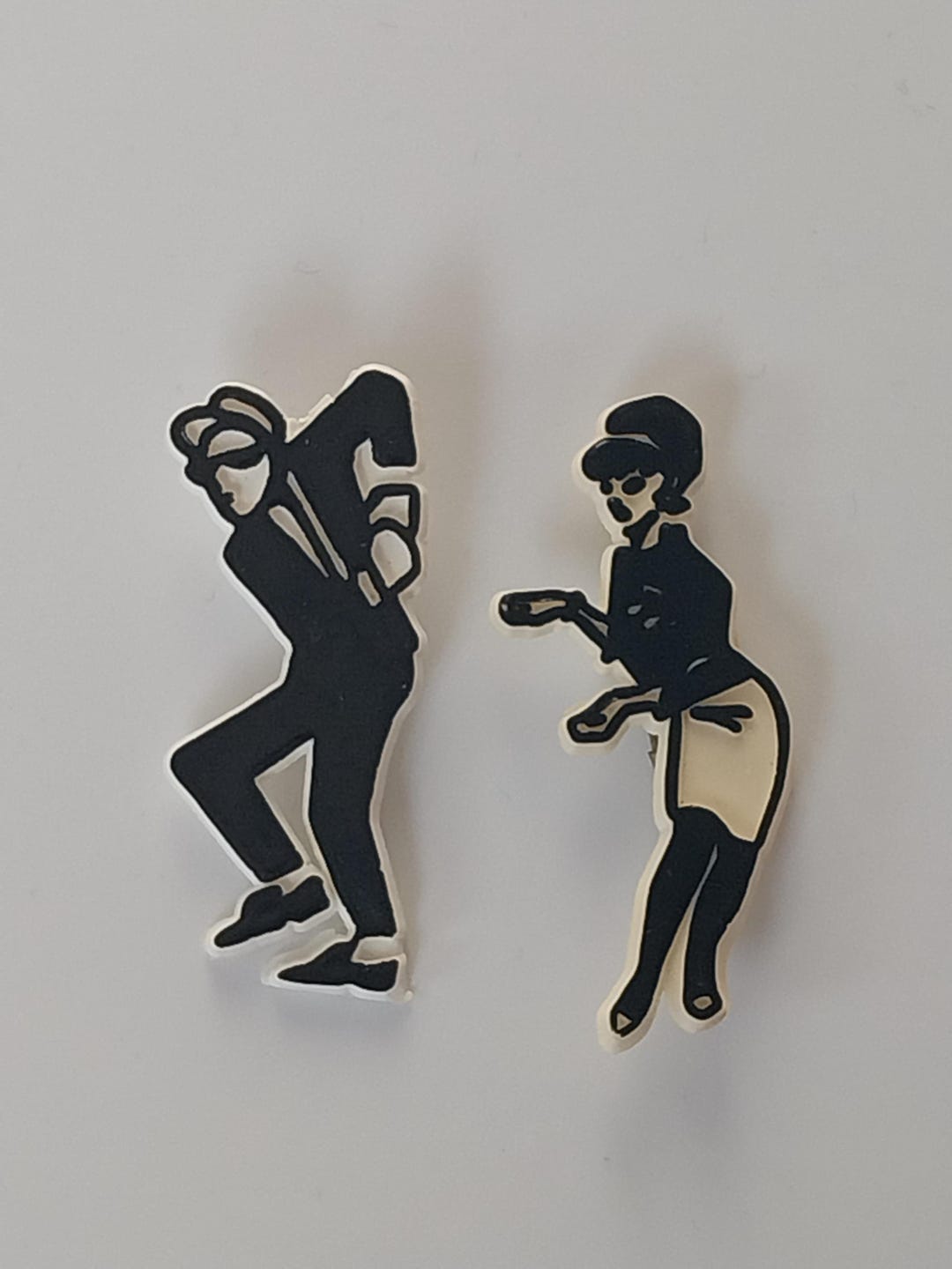 1970s Two Tone Music Badges of Girl & Boy in Dance Poses. Original ...