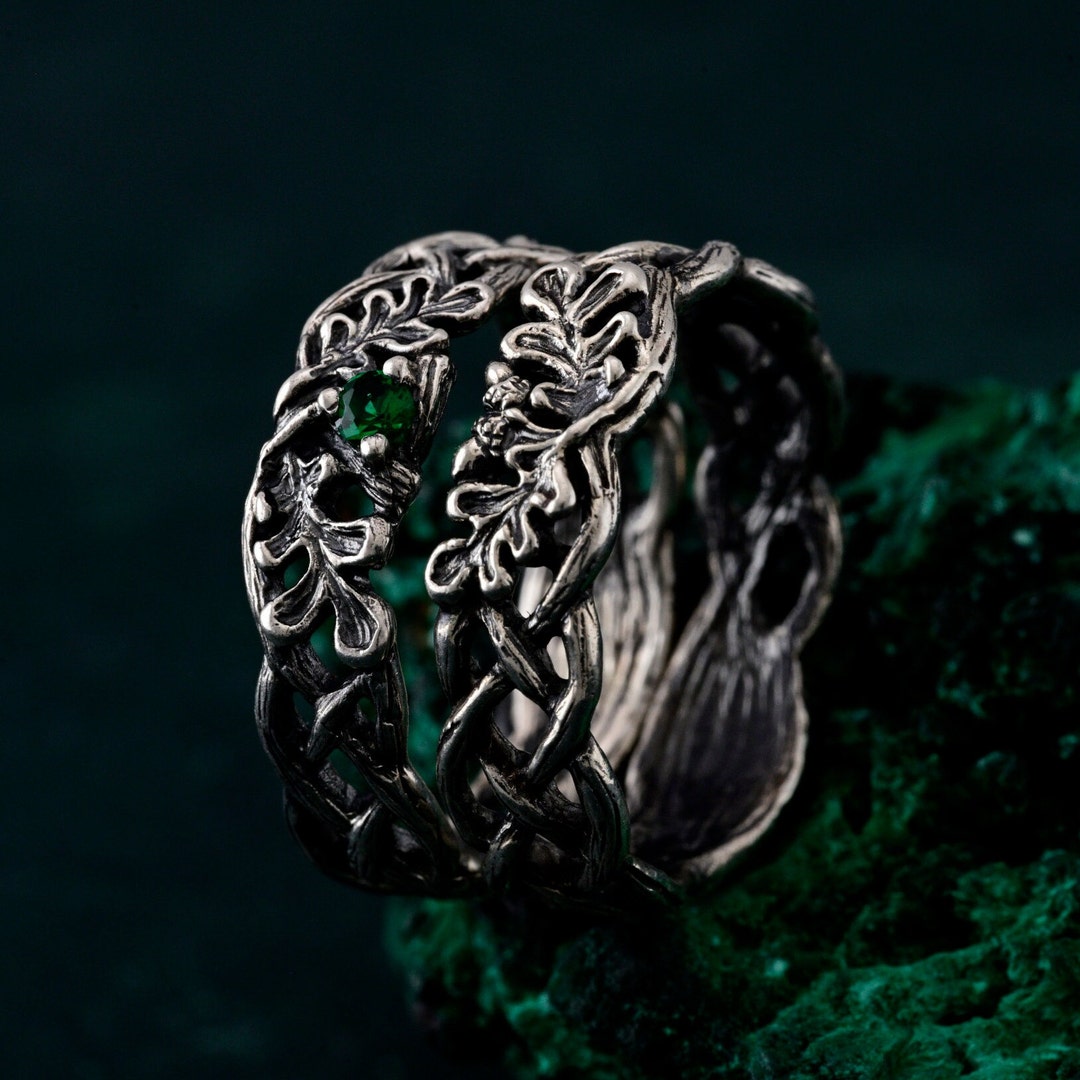 Nature's Embrace Wedding Bands, Oak & Acorn Love Bands, Celtic Woodland ...