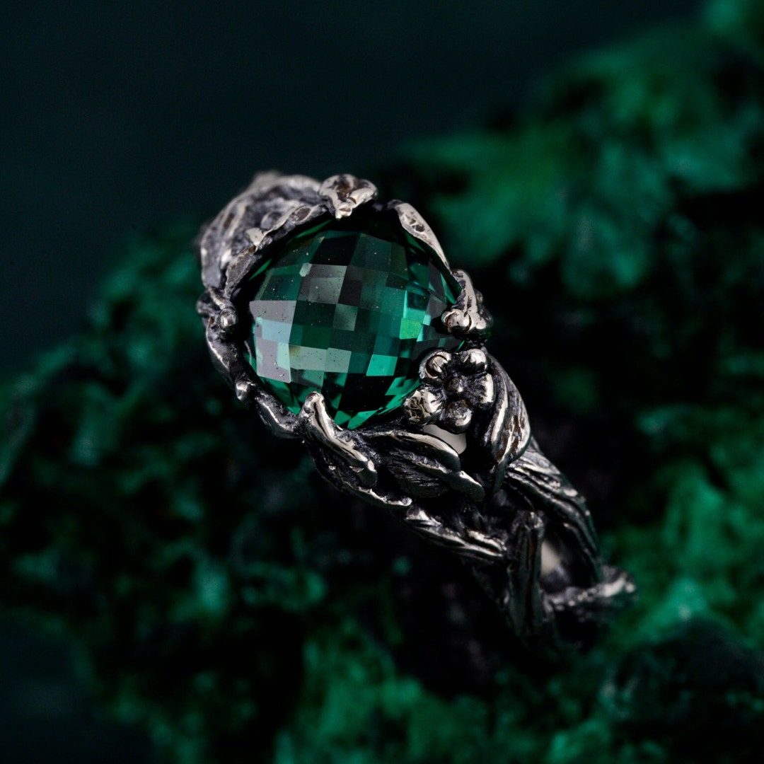 Enchanted Forest Green Tourmaline Ring, Rustic Silver Celtic Band for ...