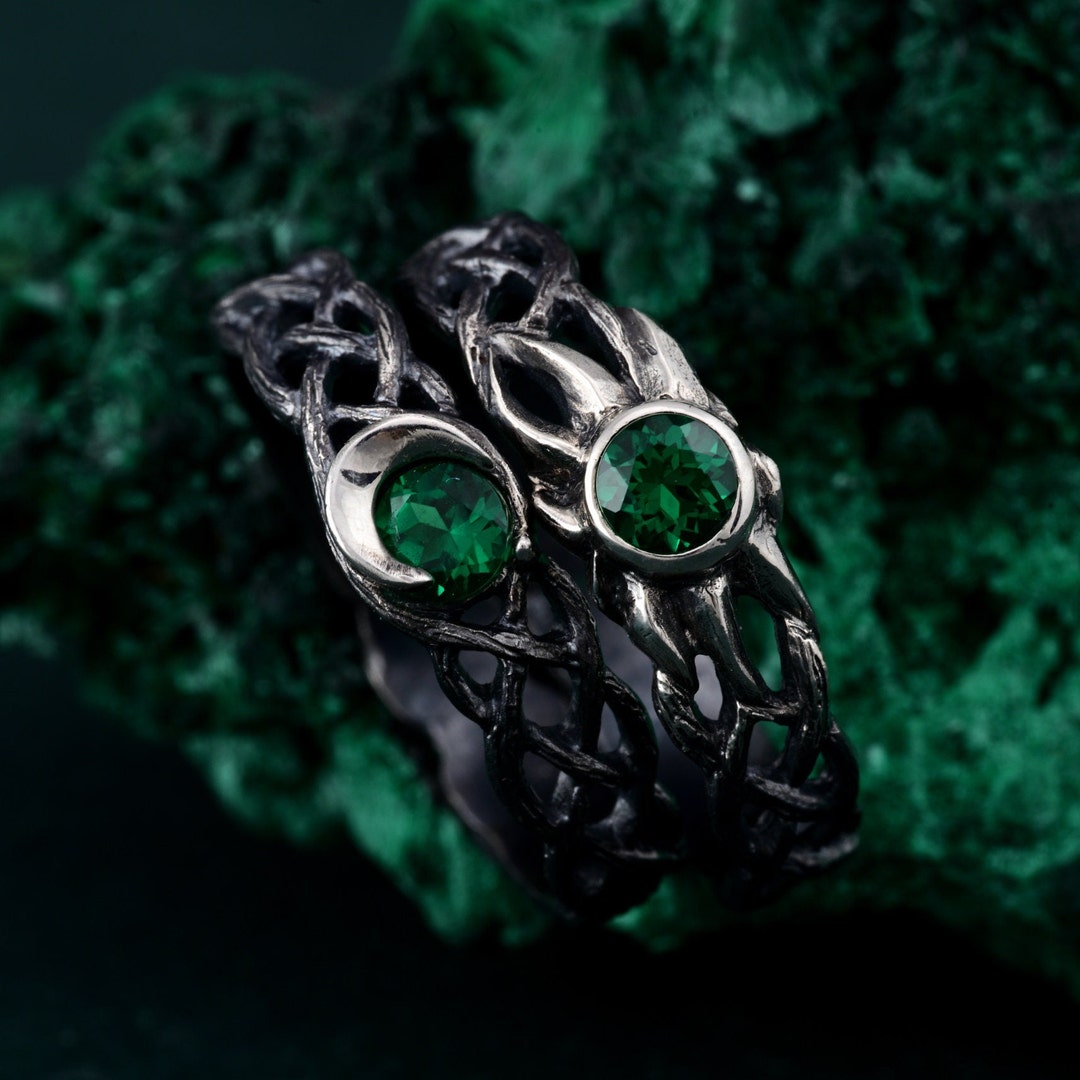 Silver Moon & Sun Celtic Bands, Enchanted Forest Ring Set, Mystical ...