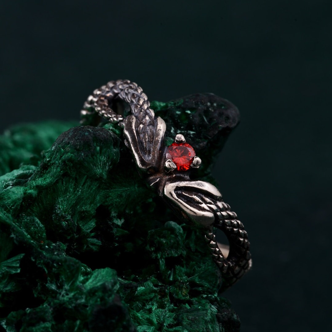 Garnet Dragon Scale Textured Ring in Sterling Silver — Anniversary Gift ...