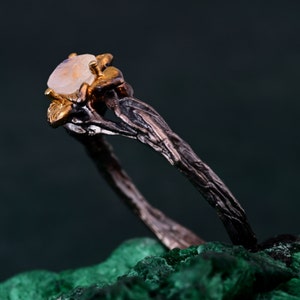 Moonstone Blossom Twig Ring, Enchanted Forest Moonstone Ring, Woodland Whispers Ring, Whimsical ...