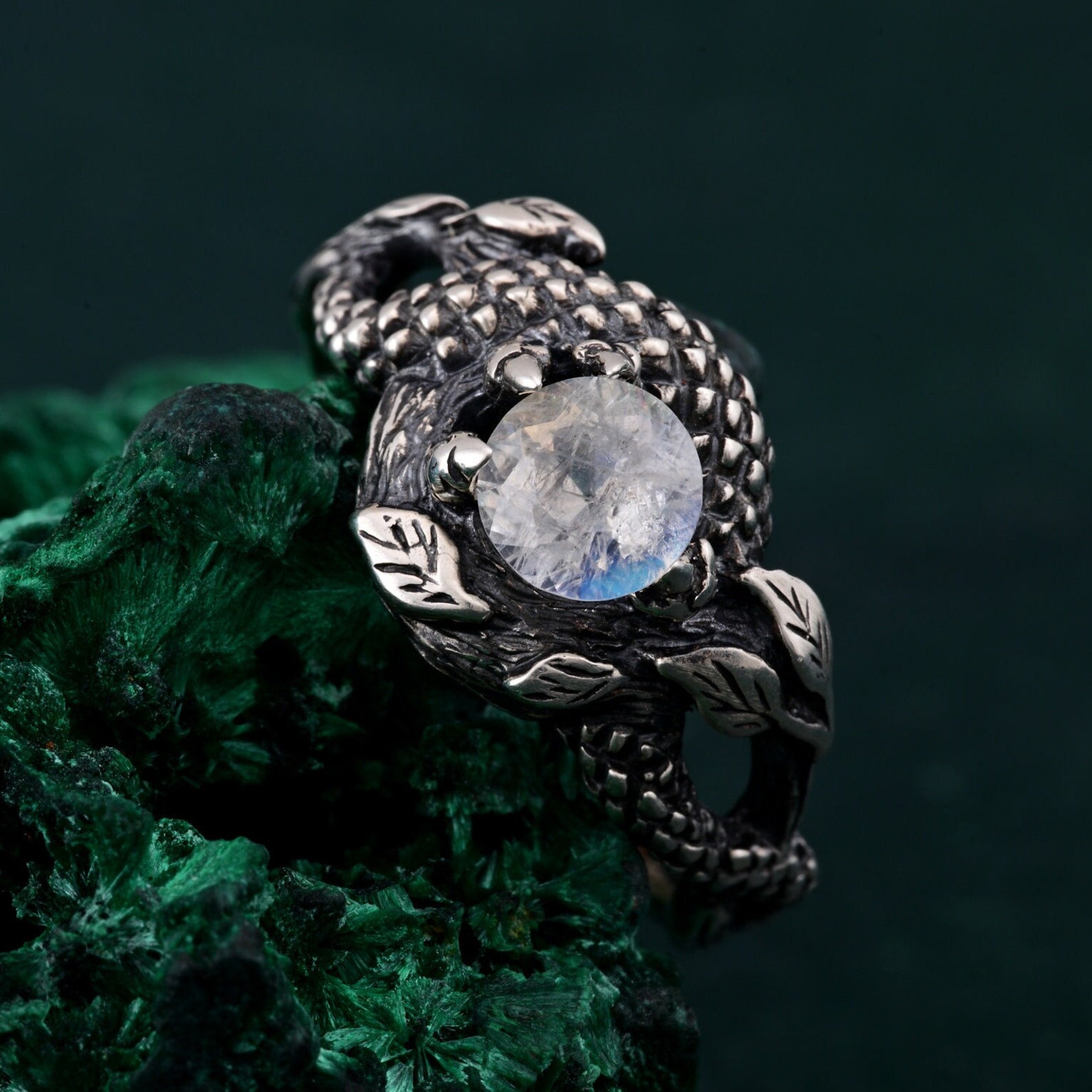 Moonstone Dragon Scale Textured Ring in Sterling Silver — Gift for Her ...