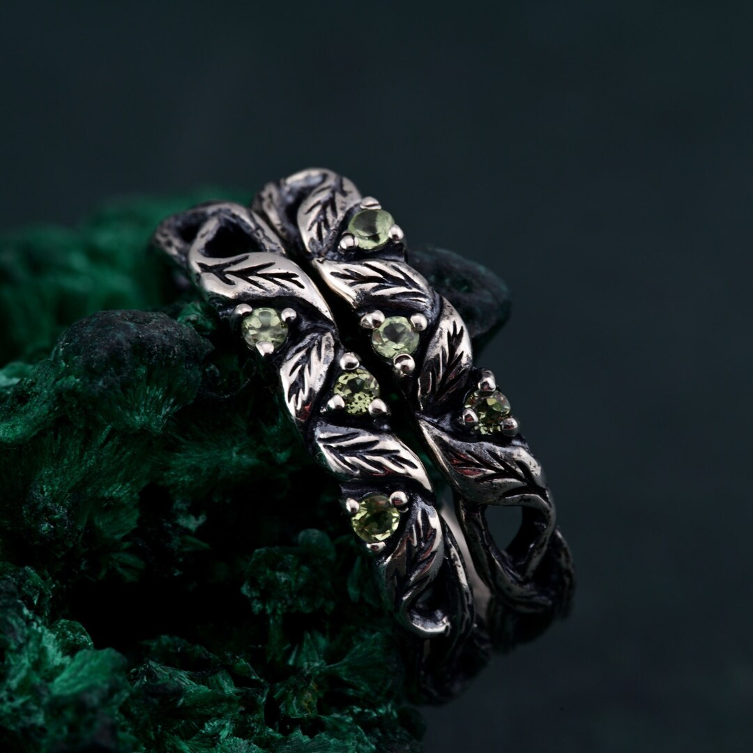 Enchanted Peridot Ring Set - Silver Forest Fairy Collection, Whimsical ...