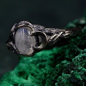 Moonlight Magic: Mystical Black Witch Engagement Ring With Moonstone ...