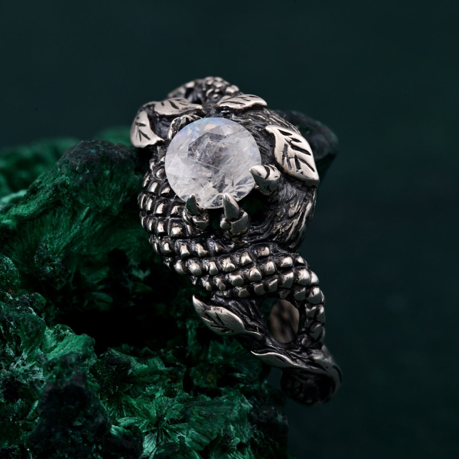 Moonstone Dragon Scale Textured Ring in Sterling Silver — Gift for Her ...