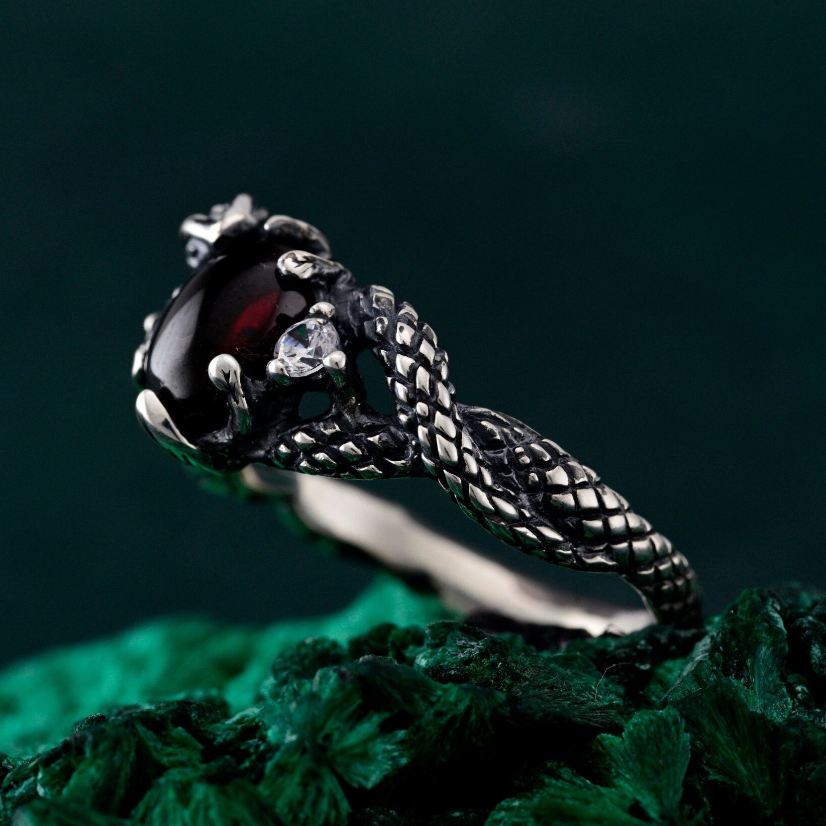 Thorn Snake Ring Goth Serpent Design Silver Dragon Scale Jewelry ...