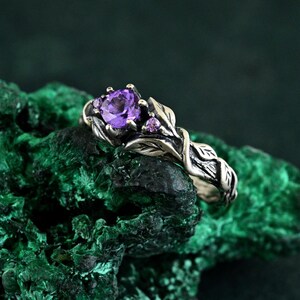 Branch and Leaves Engagement Ring With Amethyst, Unique Branch Ring ...