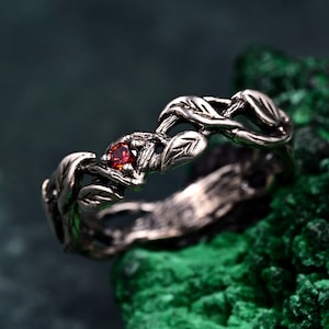 Woodland Fairycore Silver Eternity Ring, Men's Leafy Vine Engagement ...