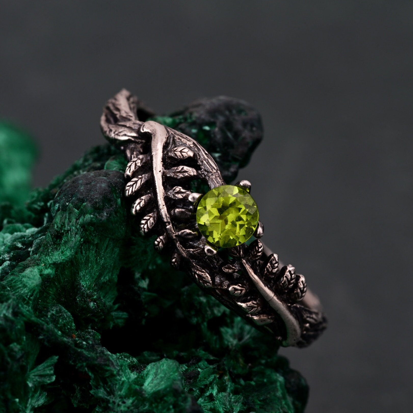 Peridot Fern Branchlet Ring, Whispering Fern Ring in Sterling Silver ...