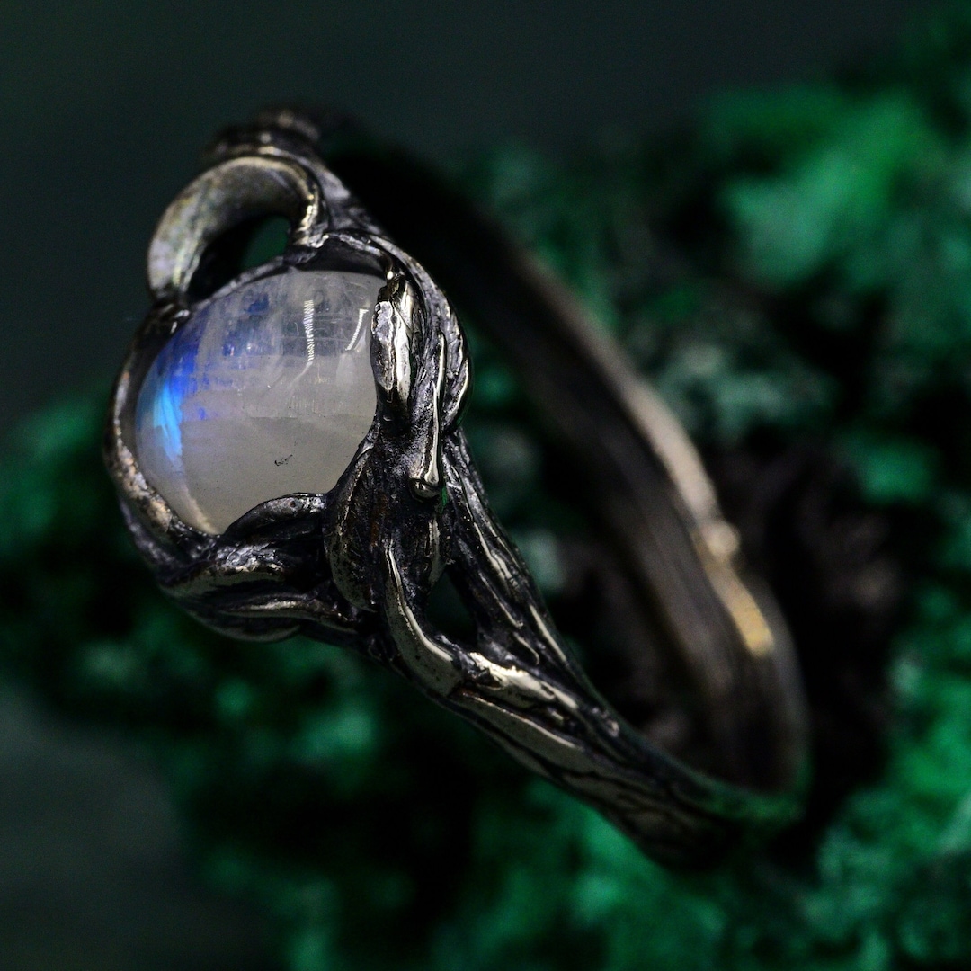 Moonlight Magic: Mystical Black Witch Engagement Ring With Moonstone ...