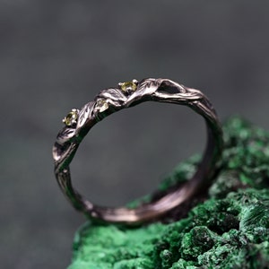 Nature-inspired Silver Branch Ring, Stunning Three-stone Peridot Ring ...