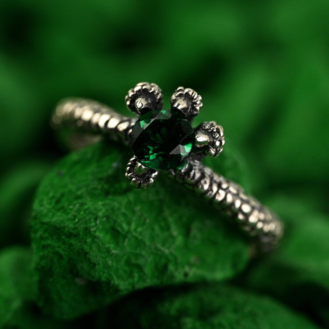 Magical Promise Ring, Nature-inspired Silver Ring With Emerald, Forest ...