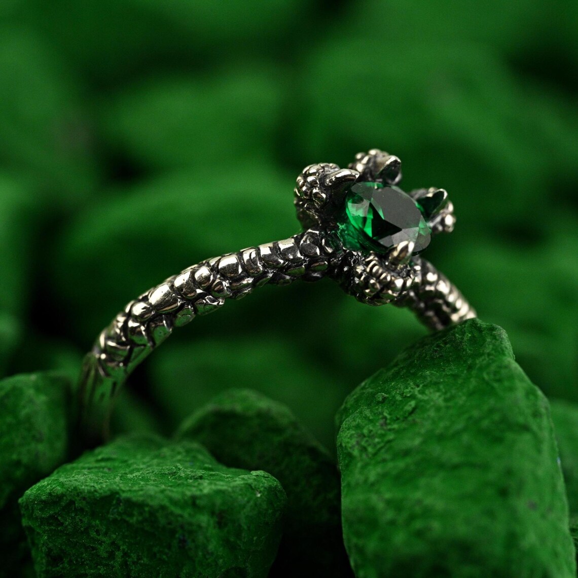 Magical Promise Ring, Nature-inspired Silver Ring With Emerald, Forest ...