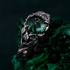 Enchanted Forest Green Tourmaline Ring, Rustic Silver Celtic Band for ...