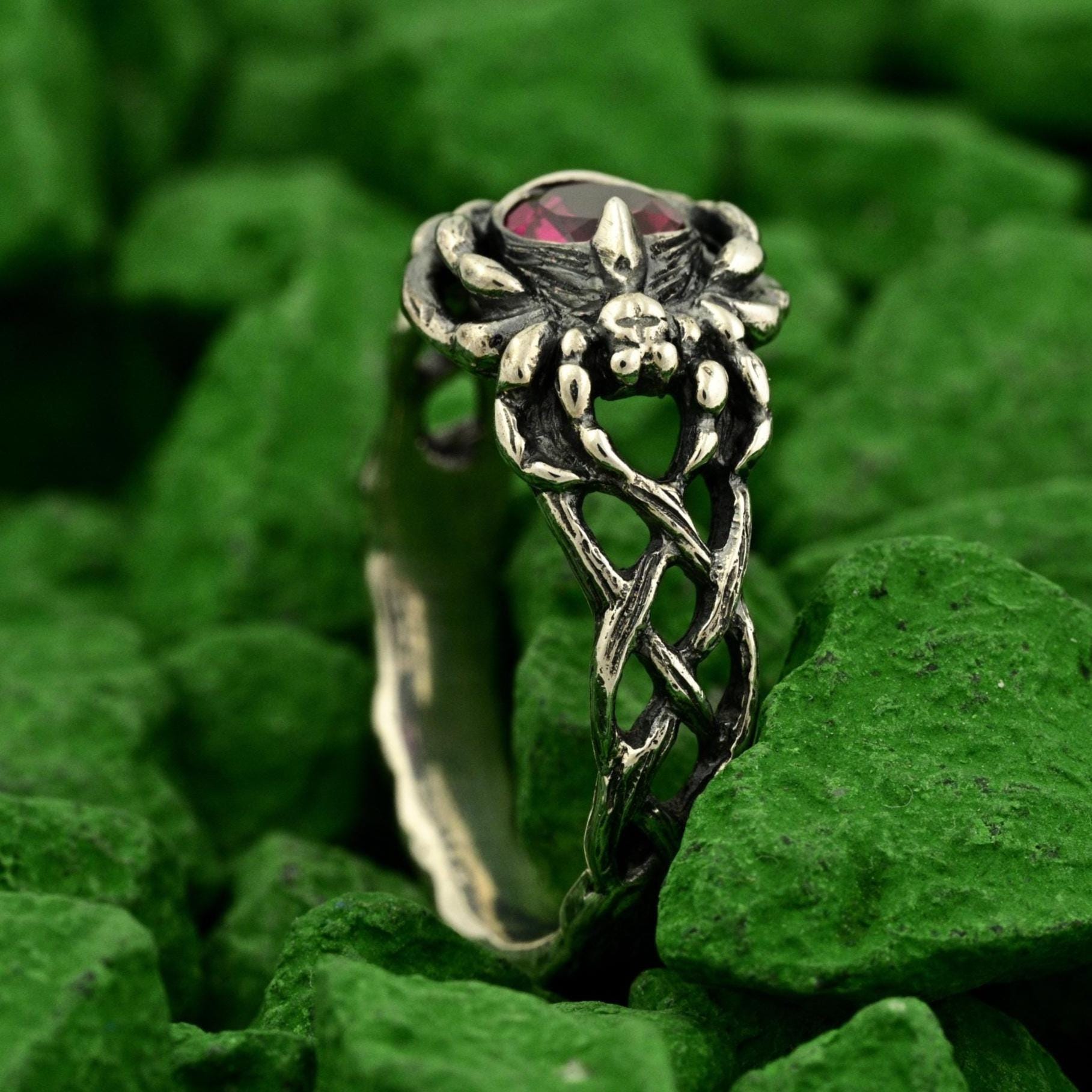 Ruby Gothic Spider Ring in Sterling Silver — Personalized Sterling ...