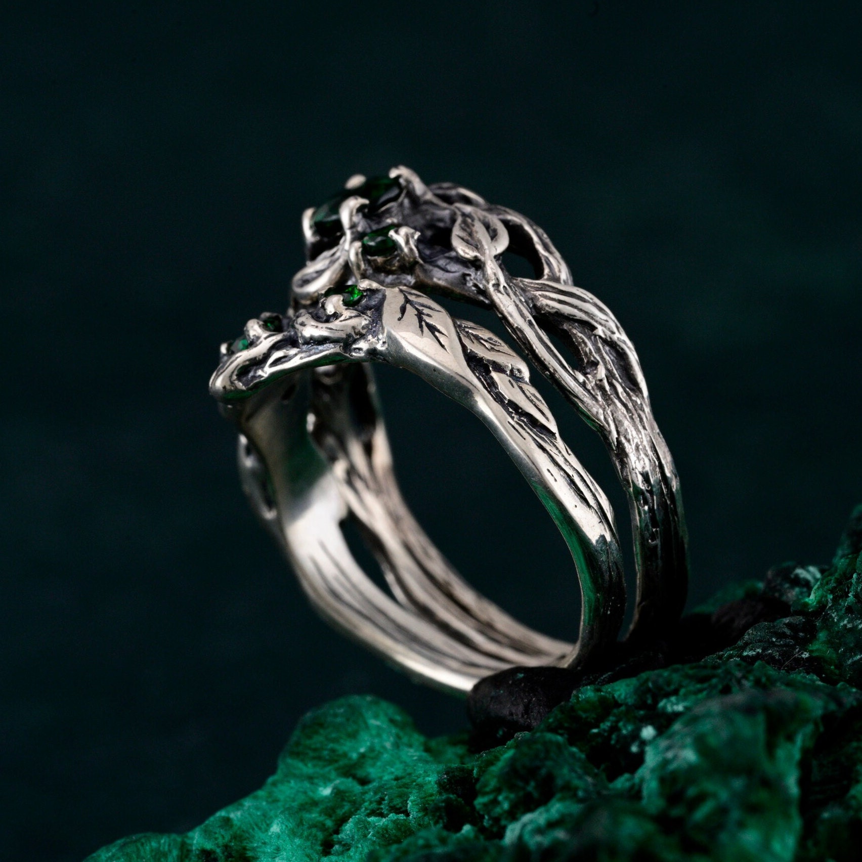 Enchanted Woodland Sterling Silver Ring Set, Celtic Elven Wedding Bands ...