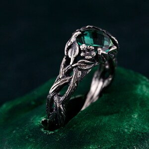 Enchanted Forest Green Tourmaline Ring, Rustic Silver Celtic Band for ...