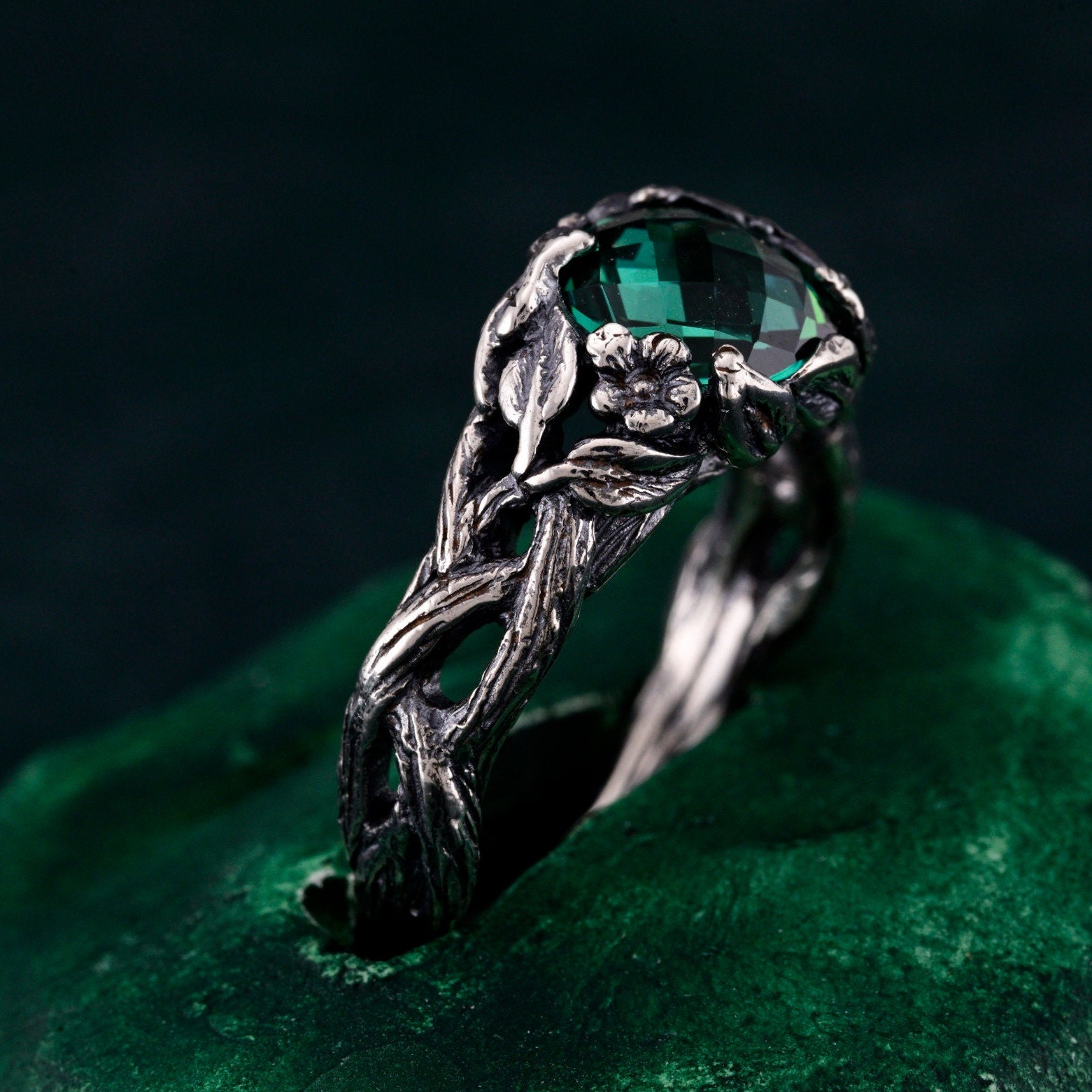 Men's Green Tourmaline Ring in Textured Silver, Nature-inspired ...