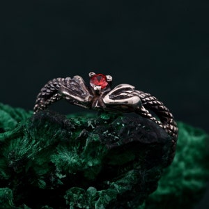 Twin Snakes Emerald Ring, Unique Boho Serpent Engagement, Celtic Dragon ...