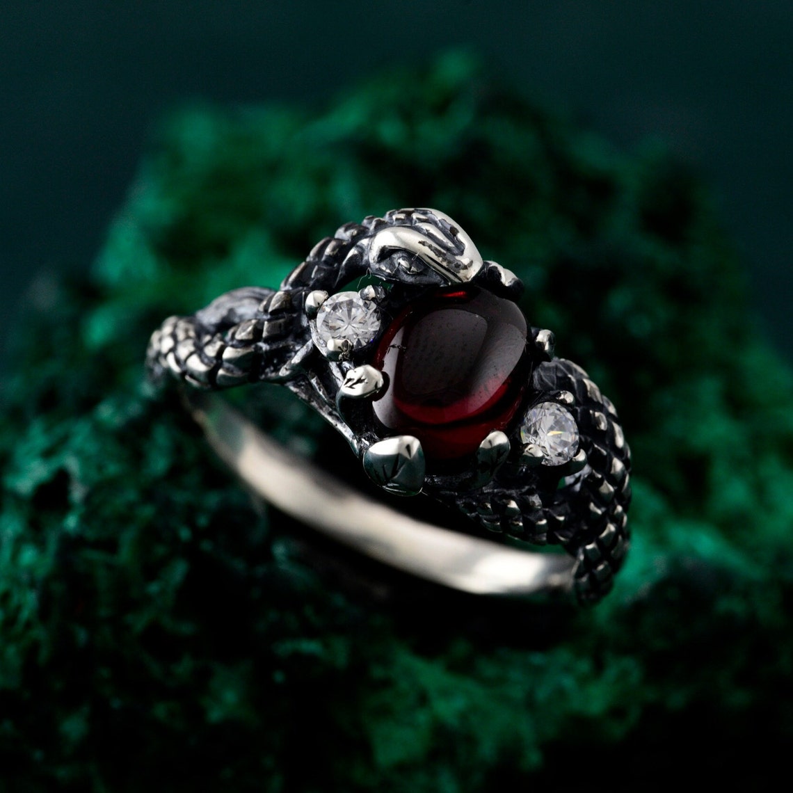 Thorn Snake Ring - Goth Serpent Design - Silver Dragon Scale Jewelry ...