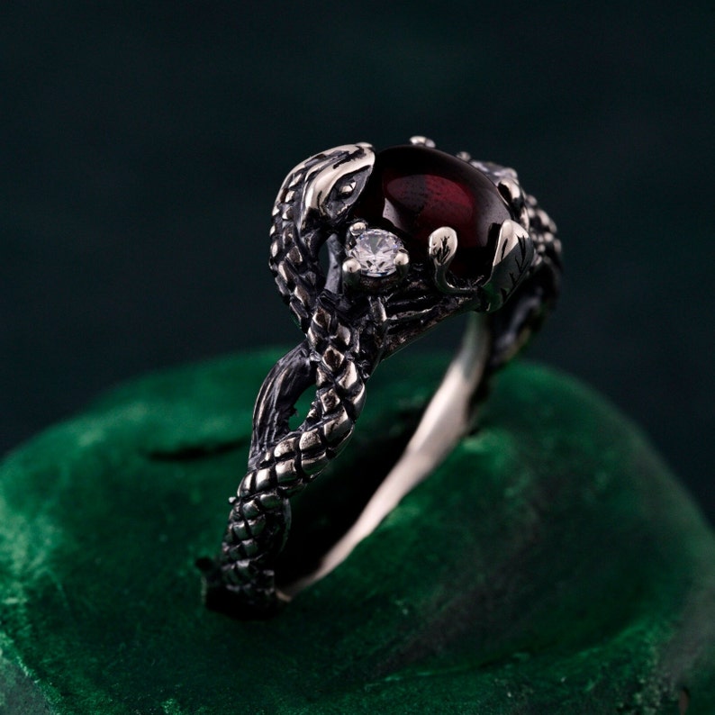 Thorn Snake Ring - Goth Serpent Design - Silver Dragon Scale Jewelry ...