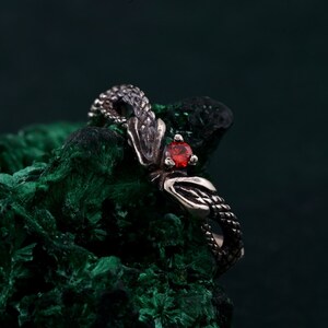 Twin Snakes Emerald Ring, Unique Boho Serpent Engagement, Celtic Dragon ...