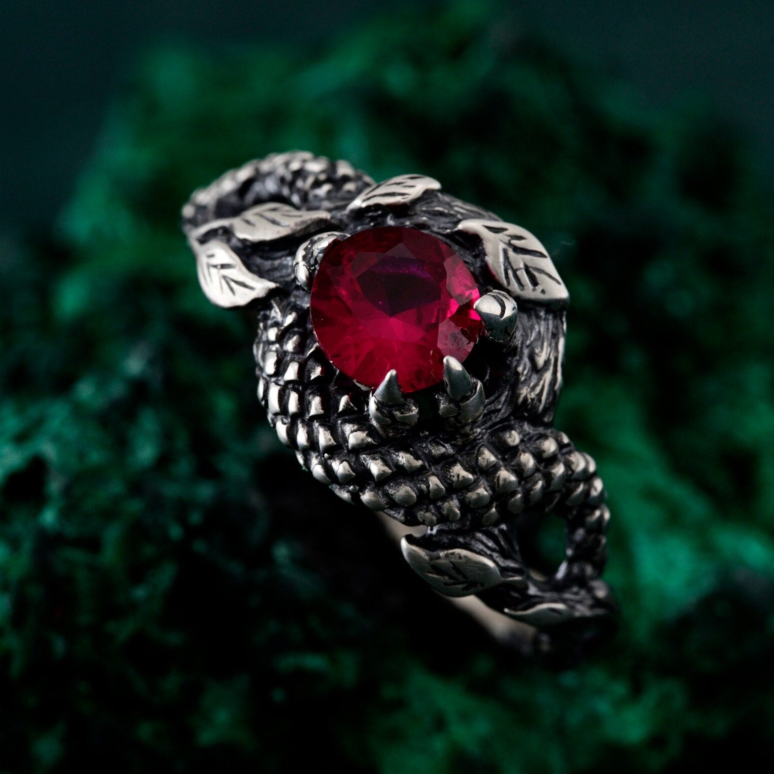 Ruby Dragon Scale Ring - Mythical Silver Dragon Armor Band - Serpentine ...
