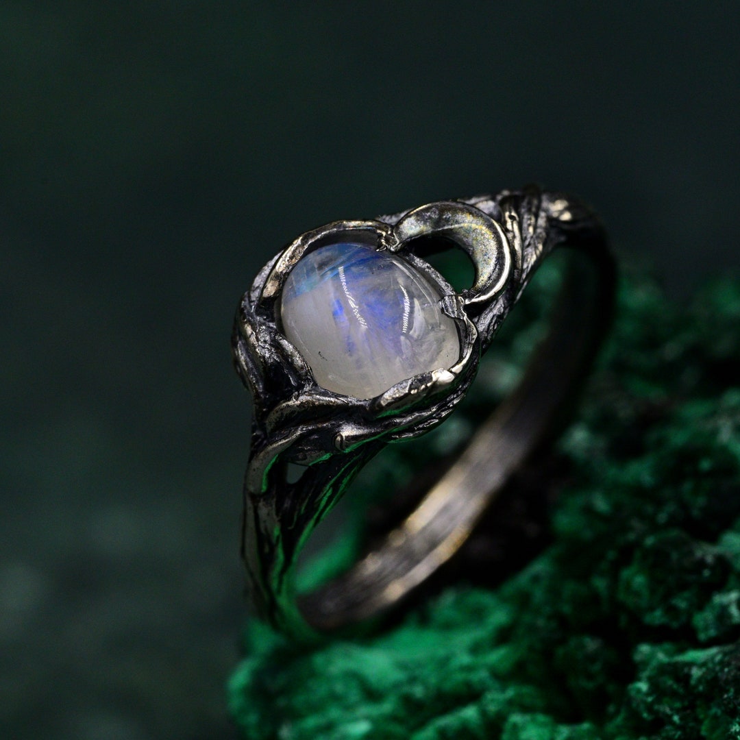 Moon Phase Silver Ring, Nature Inspired Twig Engagement, Forest Wedding ...