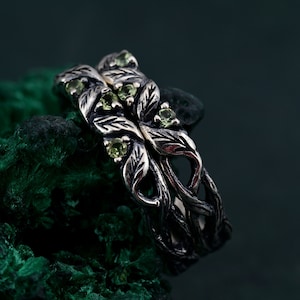Enchanted Peridot Ring Set - Silver Forest Fairy Collection, Whimsical ...