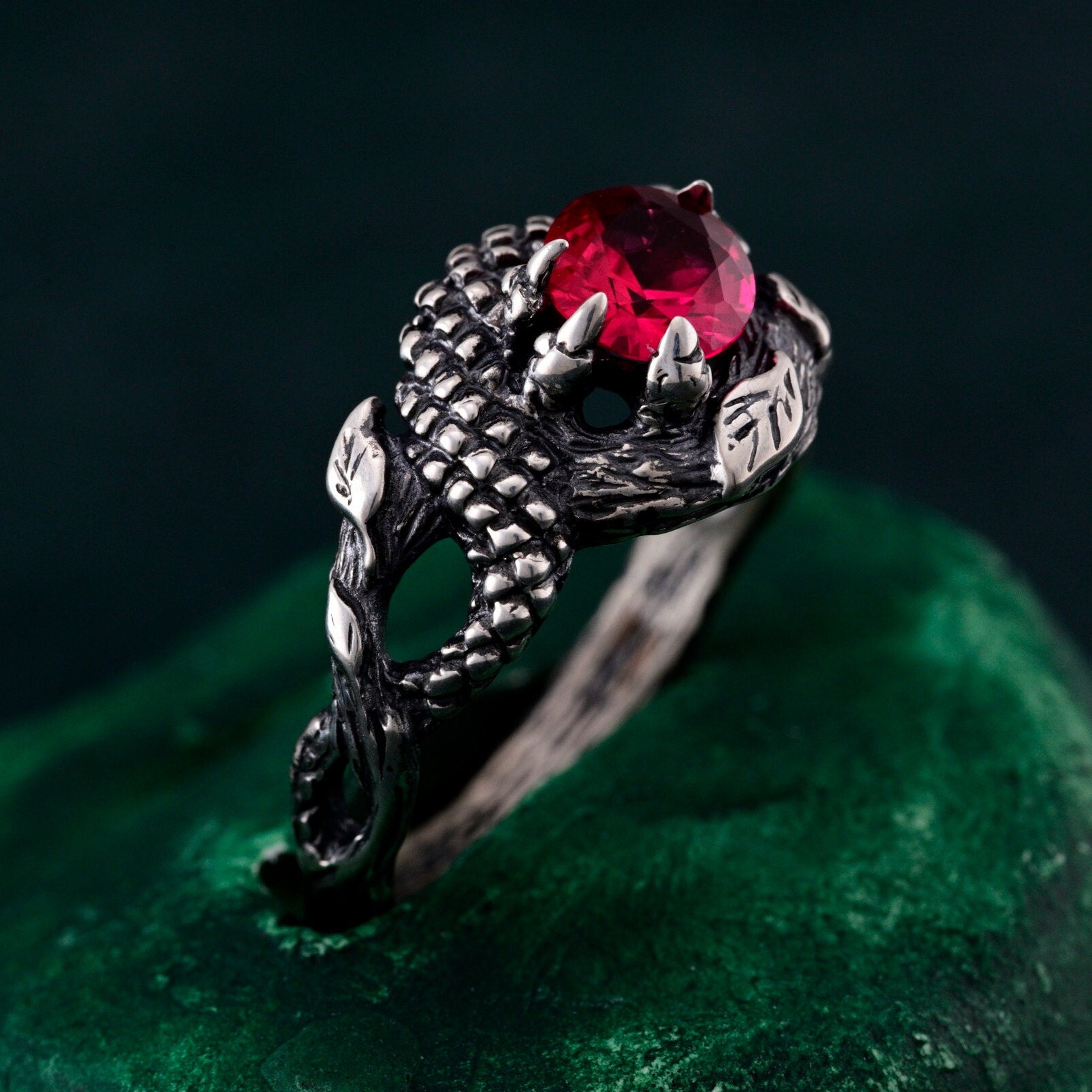 Ruby Dragon Scale Ring - Mythical Silver Dragon Armor Band - Serpentine ...