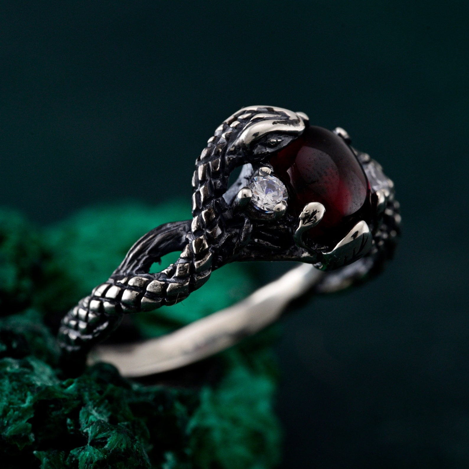 Thorn Snake Ring - Goth Serpent Design - Silver Dragon Scale Jewelry ...