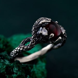 Thorn Snake Ring - Goth Serpent Design - Silver Dragon Scale Jewelry ...