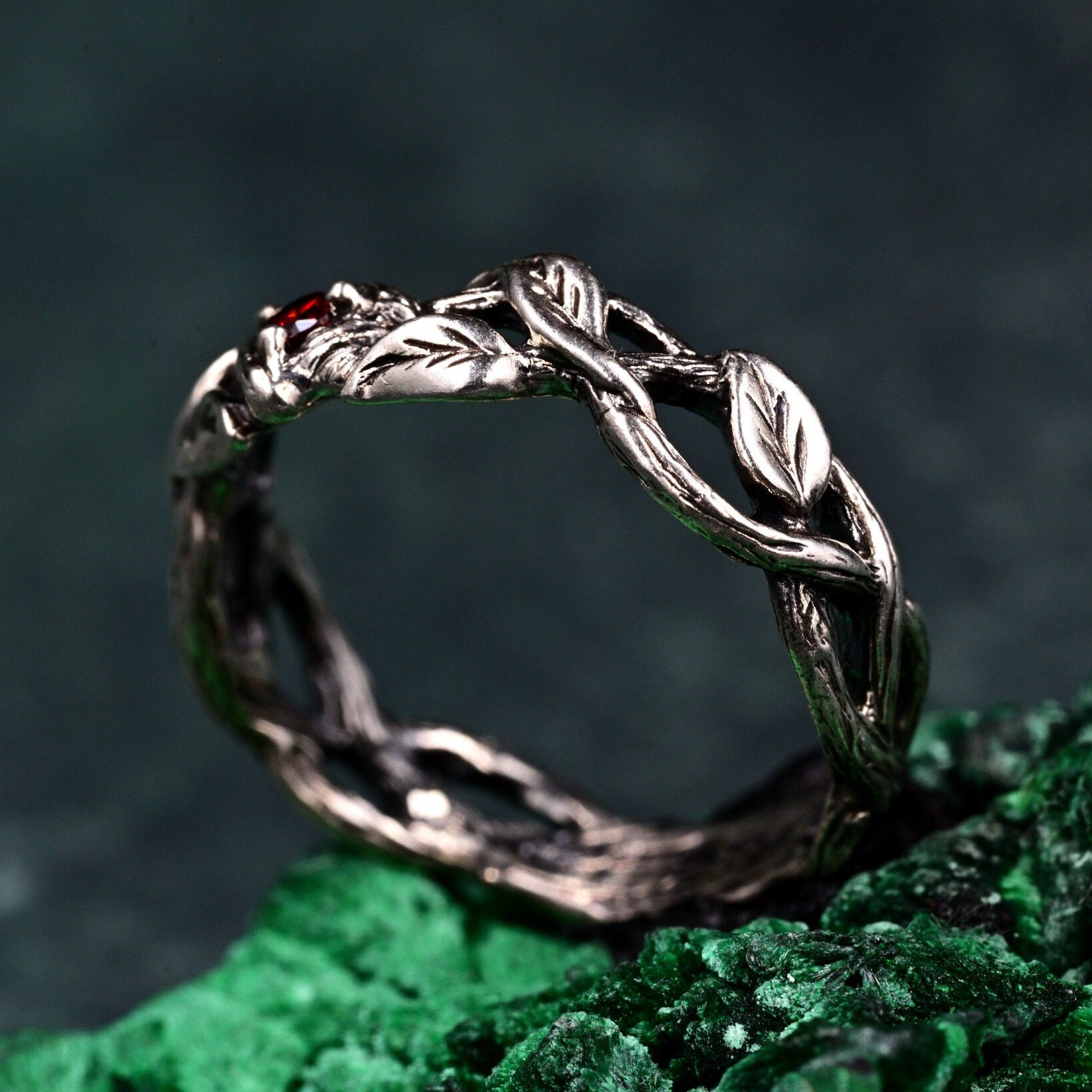 Woodland Fairycore Silver Eternity Ring, Men's Leafy Vine Engagement ...